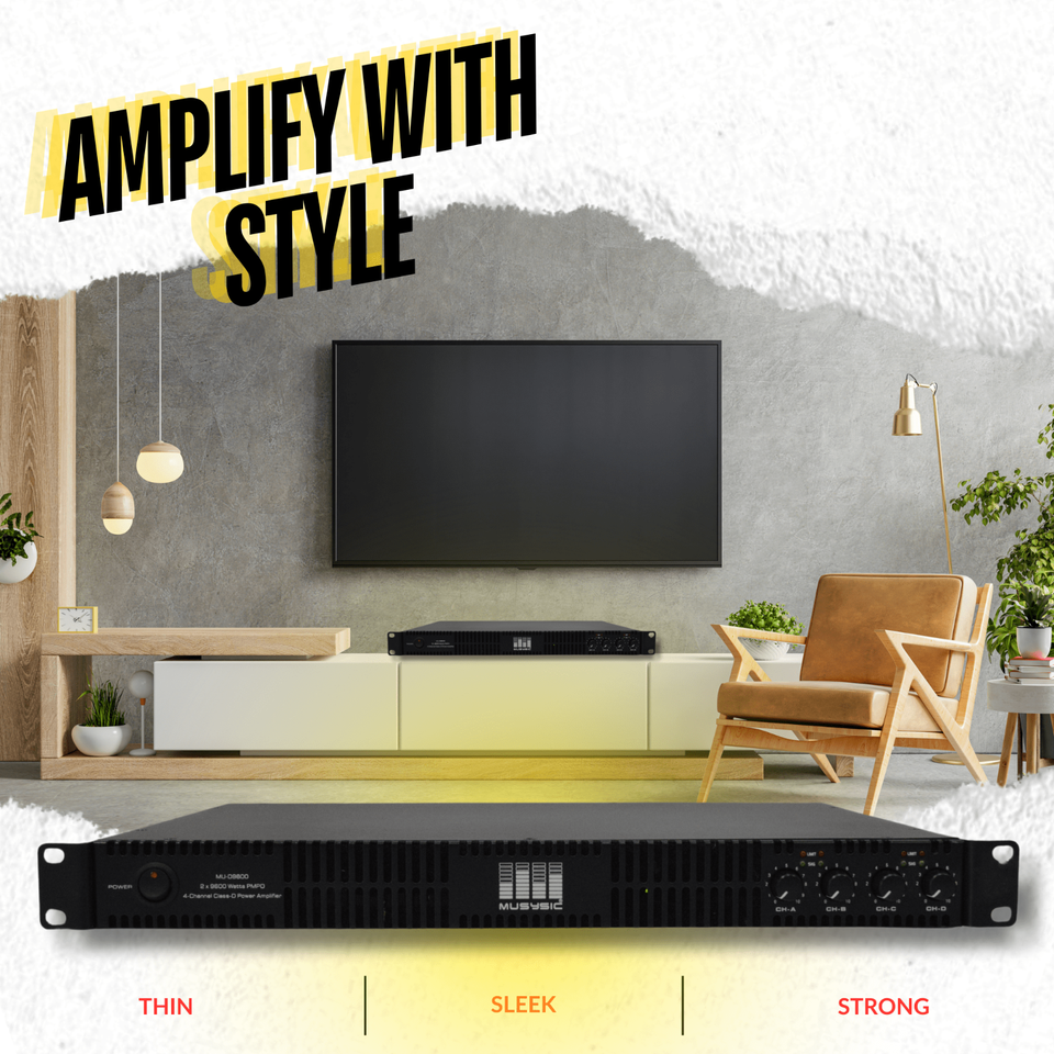 MUSYSIC Professional 4-Channel 2x9600 Watts D-Class 1U Power Amplifier ...