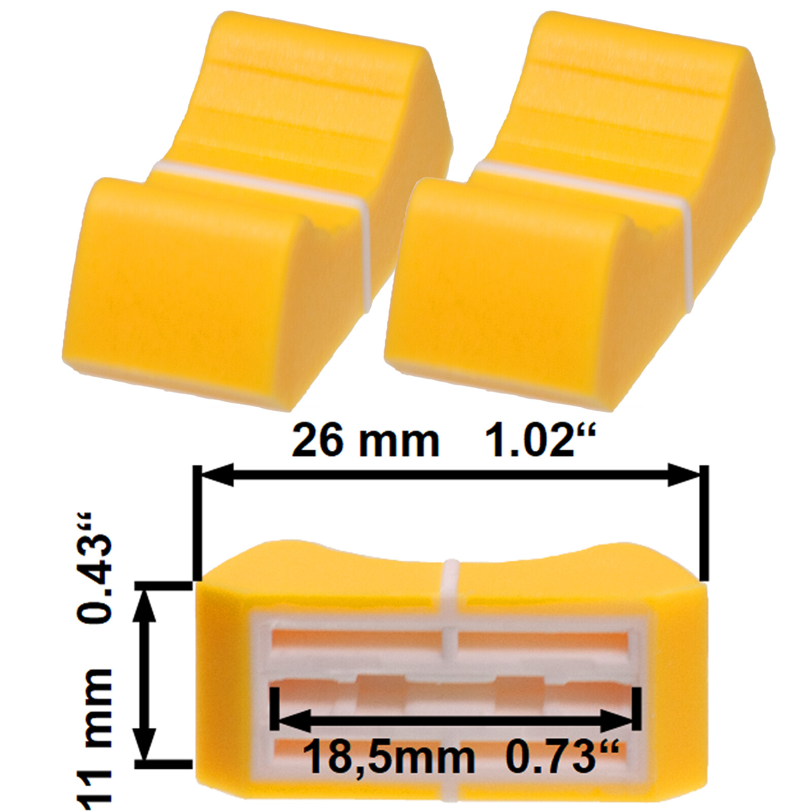 Sifam 2 FADER KNOB cap YELLOW fit T-Bar 18.5mm slider pot fader 11mm x ...