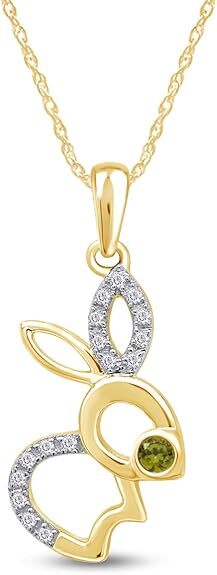 Rabbit Pendant 18" Necklace Simulated Birthstone 14K Yellow Gold Plated ...