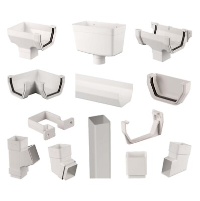 WHITE SQUARE Plastic Gutter UPVC Guttering 114mm - 65mm Downpipe ...