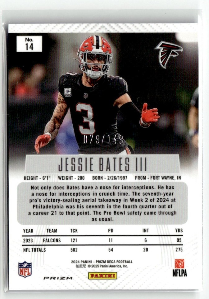2024 Panini Prizm Deca #14 Jessie Bates III Blue Prizms #/149 | eBay