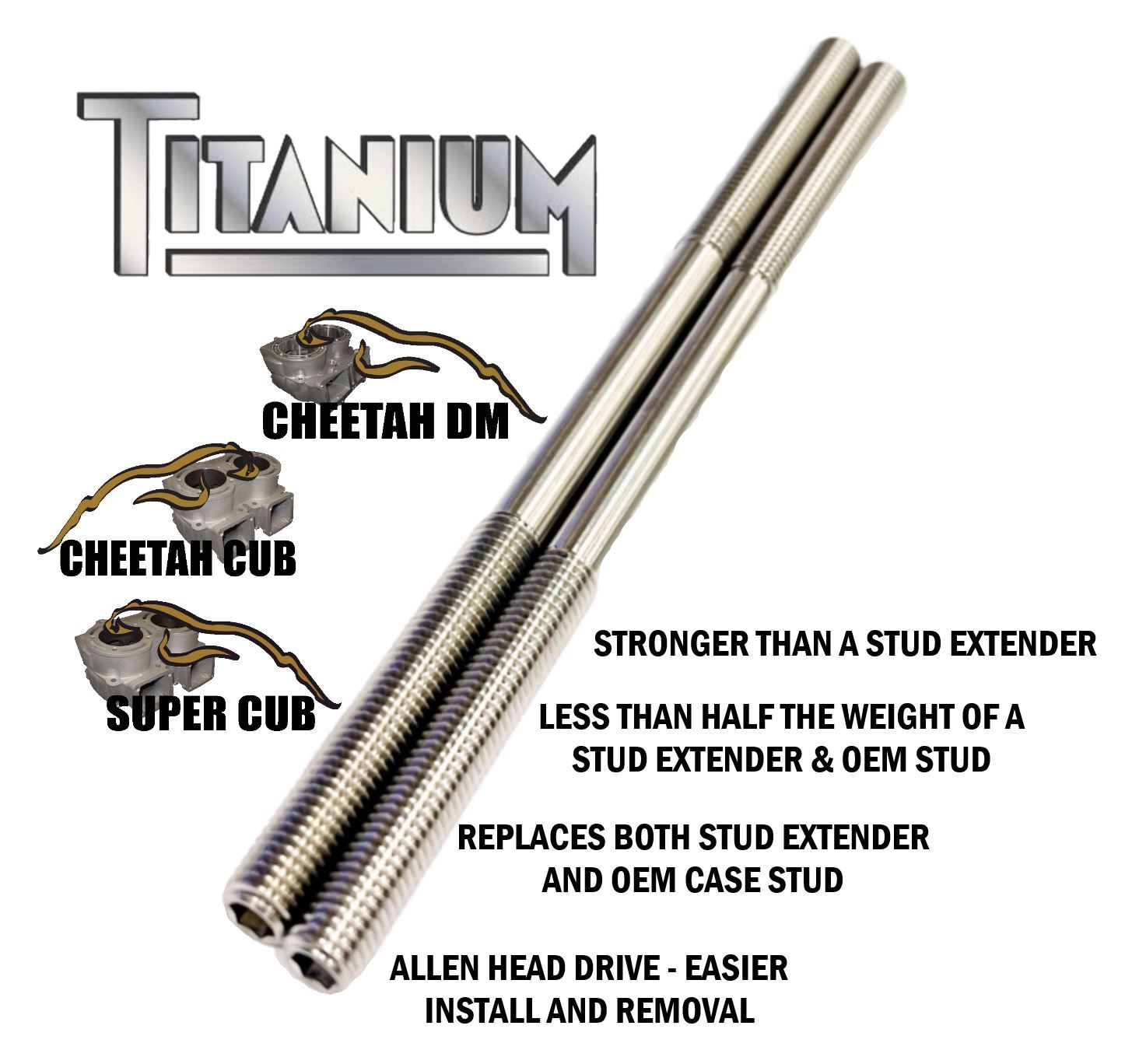 Banshee DM Cheetah Super Cub Cylinder Stud Extenders TITANIUM Replacement Studs | eBay