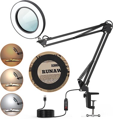 10x Magnifying Glass Desk Table Lamp Magnifier 64 LED Light with Clamp ...