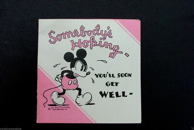 # I 719- 1 VTG Early 1930's Walt Disney Get Well Greeting Card Mickey ...