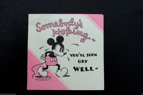 # I 719- 1 VTG Early 1930's Walt Disney Get Well Greeting Card Mickey ...