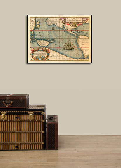 Map of the Pacific Ocean with America 1589 Vintage Style Old World Map ...