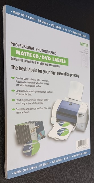 100 Matte Cd/dvd Labels Meritline 50 Sheets 8.5 X 11 Cd-r Inkjet Laser ...
