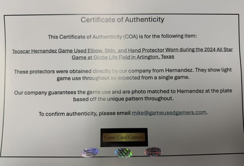 Teoscar Hernandez Dodgers Game Used Worn Protector Set 2024 ASG GUG LOA ...