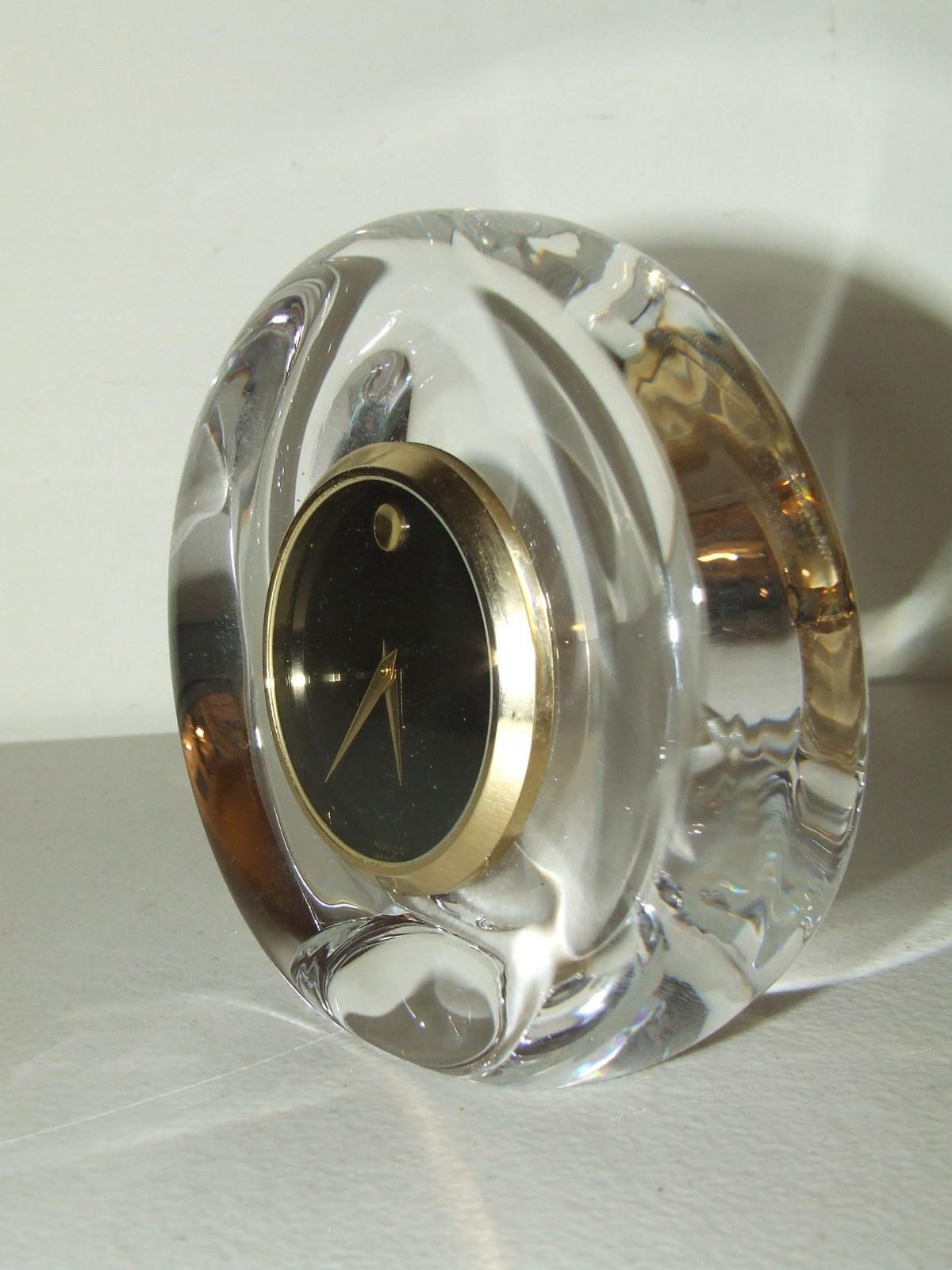 New MOVADO Museum Dial Round Clear Glass Crystal Desk Shelf Clock w ...