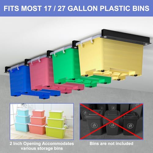 Overhead Garage Storage Rack, Ceiling Racks for Utility Bins, Heavy ...