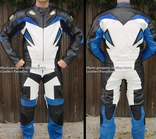 2pc Viper Motorcycle Race Racing Street Riding Leather Track Suit Blue ...