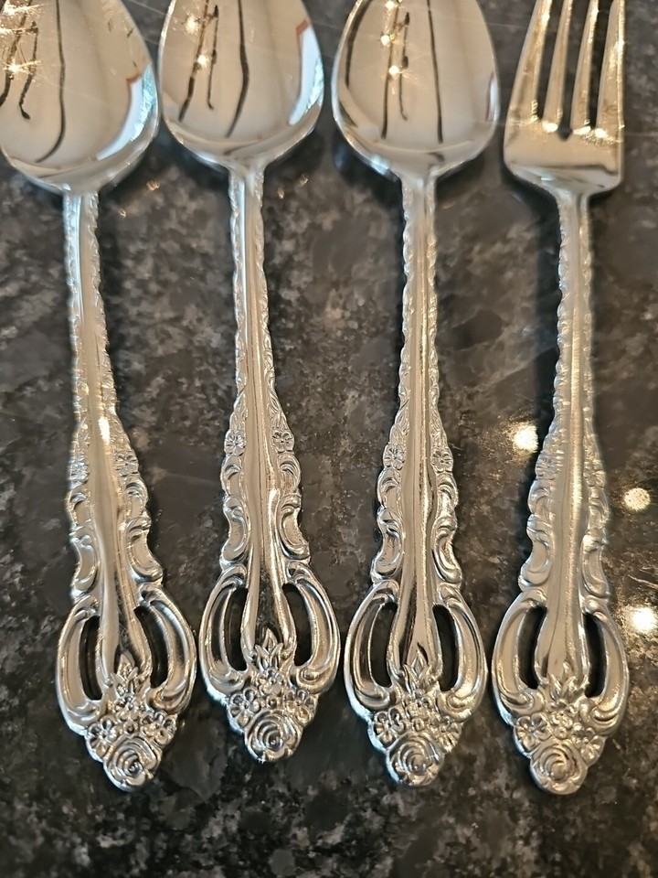 4 Wallace Countess Glossy 18/10 Stainless Steel Flatware 3 Spoons 1 ...