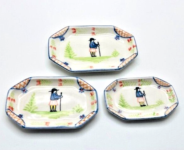 Set of 3 Vintage Miniature Dollhouse Quimper Style Folk Art Platters ...