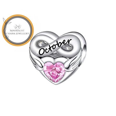 October Heart Infinity Birthstone Charm For Bracelet, October Charm | eBay