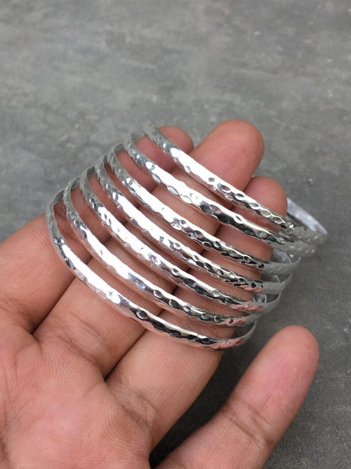 Solid 925 Sterling Silver Bangles, Hammered Bangles Stacking Set of 7 Bangles | eBay
