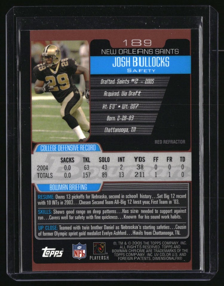 2005 Bowman Chrome #189 Josh Bullocks Red Refractors | eBay