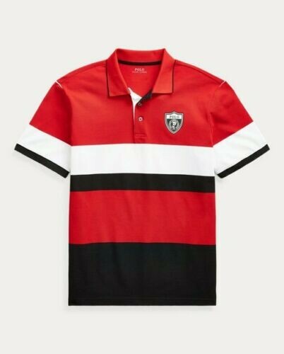 NWT POLO RALPH LAUREN PWING SHIELD PATCH RUGBY Red Black White LARGE ...