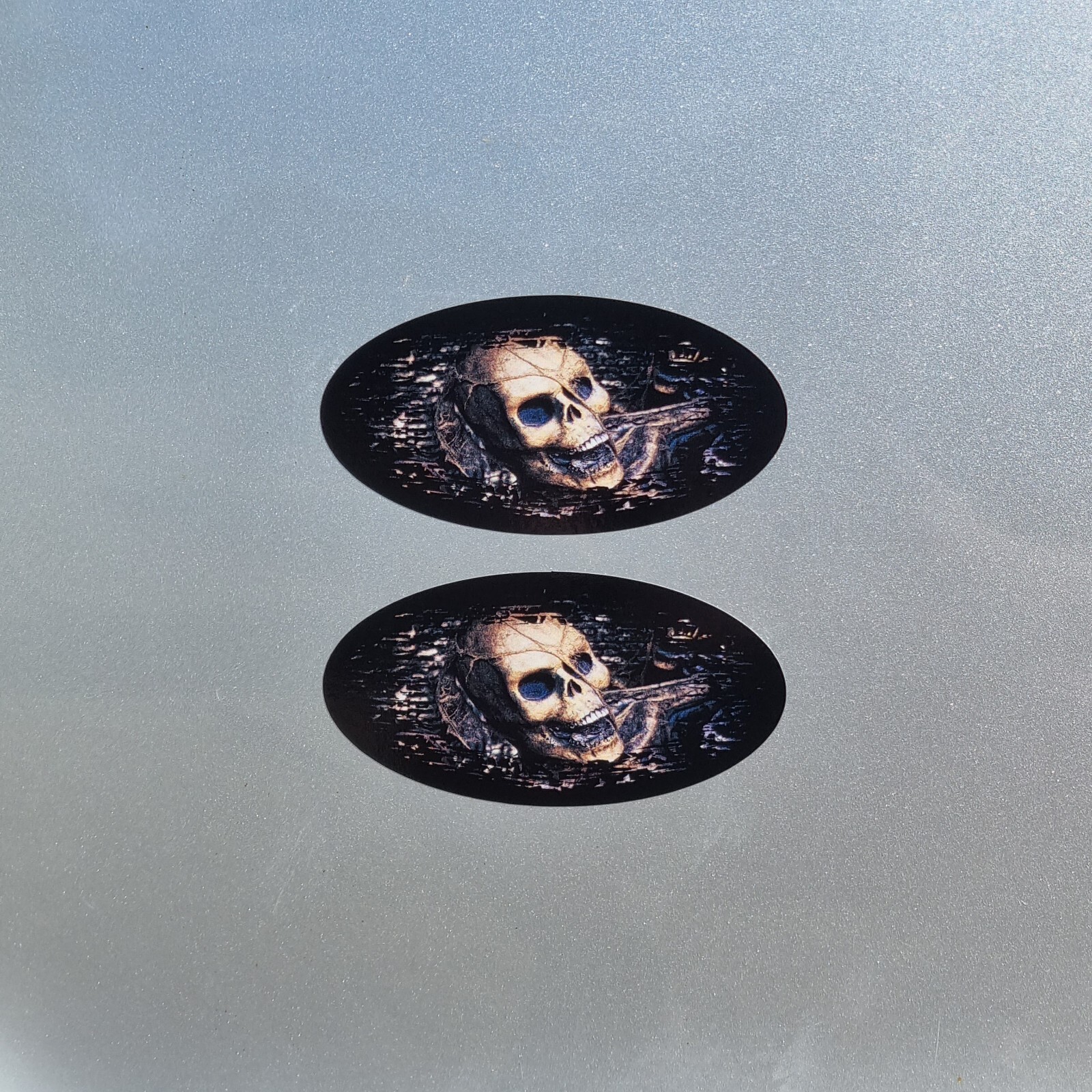 2x Skull Skeleton Head Fade to Black Oval Vinyl Sticker Decal For Car ...