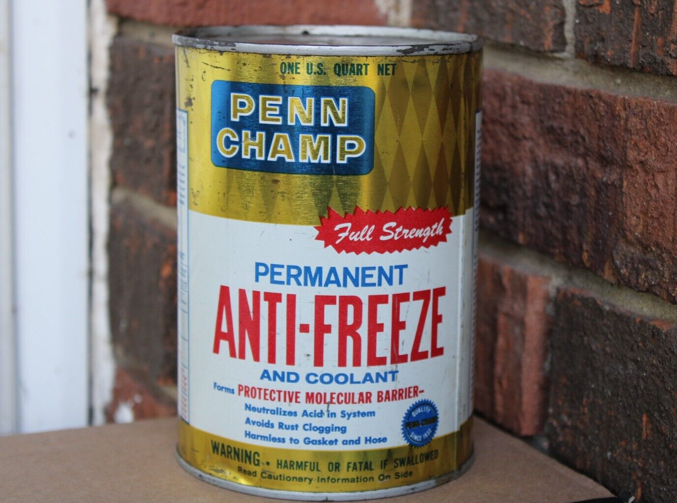 NOS FULL ~NICE~ dated 1965 PENN CHAMP ANTI FREEZE Old 1 quart Metal Oil ...