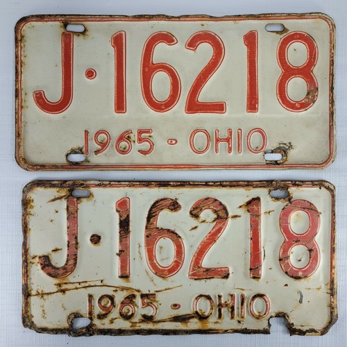 1965 Ohio License Plates # J 16218 Matching Set | eBay