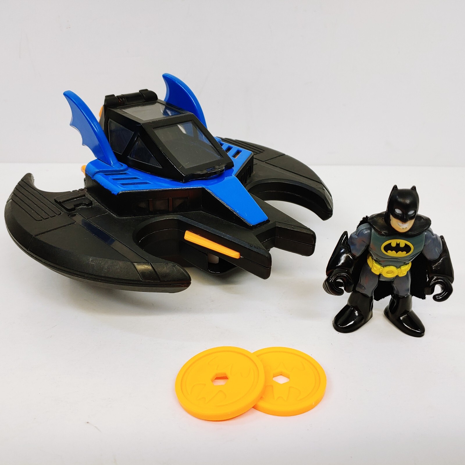 Imaginext Batman Batwing Jet Playset Fisher Price with Discs Black Blue ...