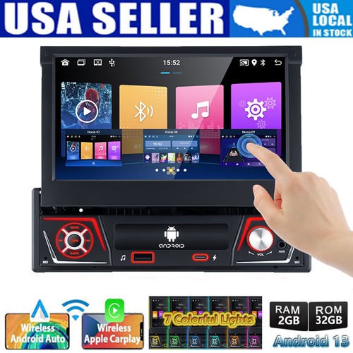 Single 1DIN 7" Car Stereo Radio Flip Out Screen Apple Carplay Android ...