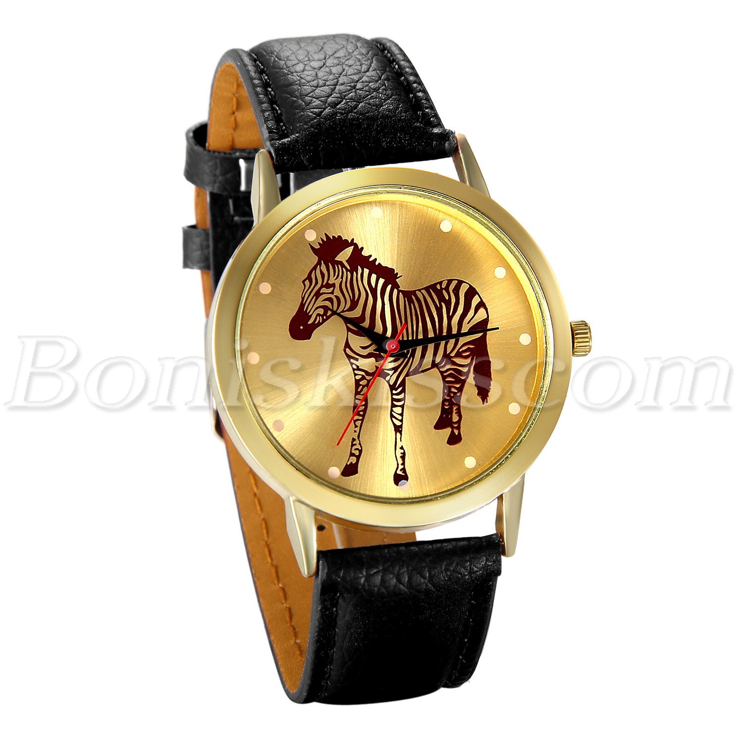 Women Fashion Casual Leather Strap Zebra Pattern Analog Quartz Round ...
