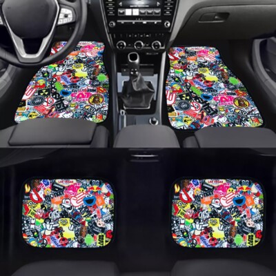 4PCS JDM Sticker Bomb Multicolor Fabric Floor Mats Interior Carpets ...