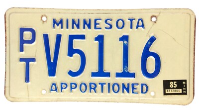 Minnesota 1985 APPORTIONED SEMI TRAILER license plate P/TV5116! | eBay