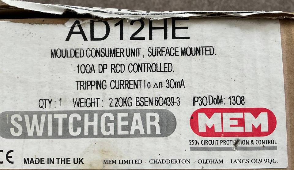 MEM consumer Unit 12 Way Plus RCD and 2 X 20amp MCB | eBay UK