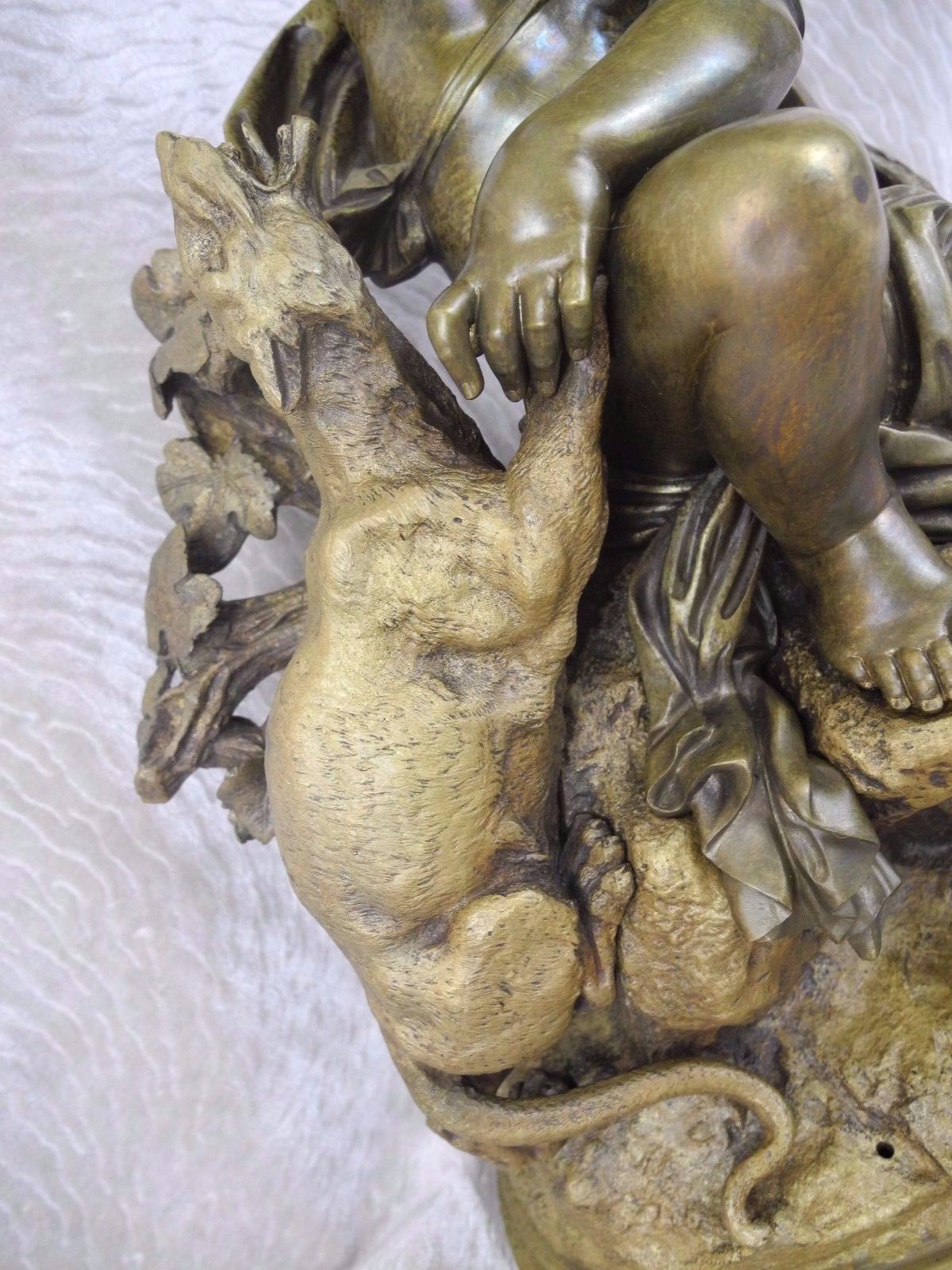 Antique Bronze Figurine Bacchus or Cherub Feeding Dog Grapes | eBay