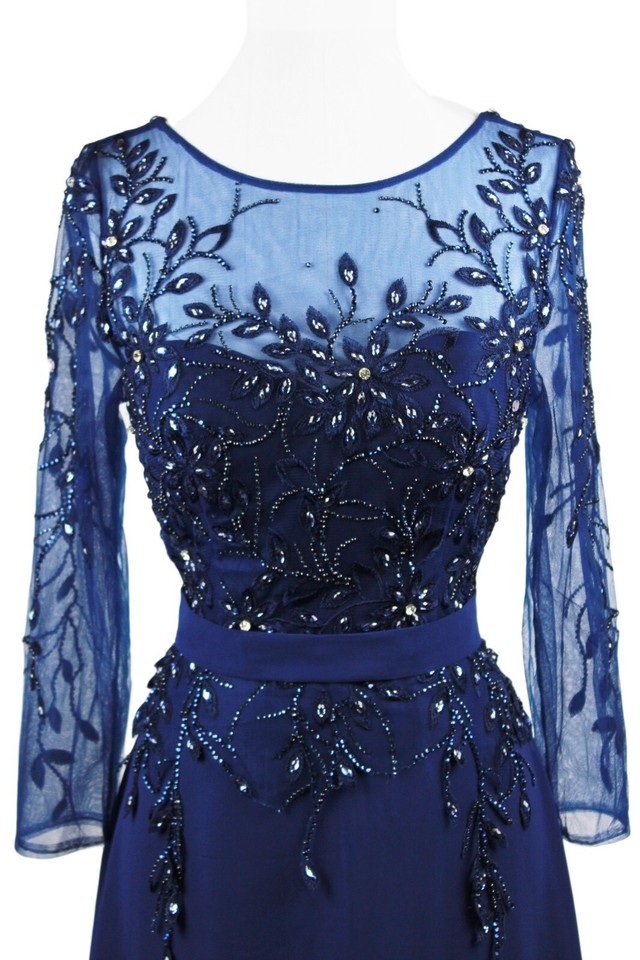 SPECIAL OCCASION Formal SHEER Embroidery beaded Long Evening Gown prom ...