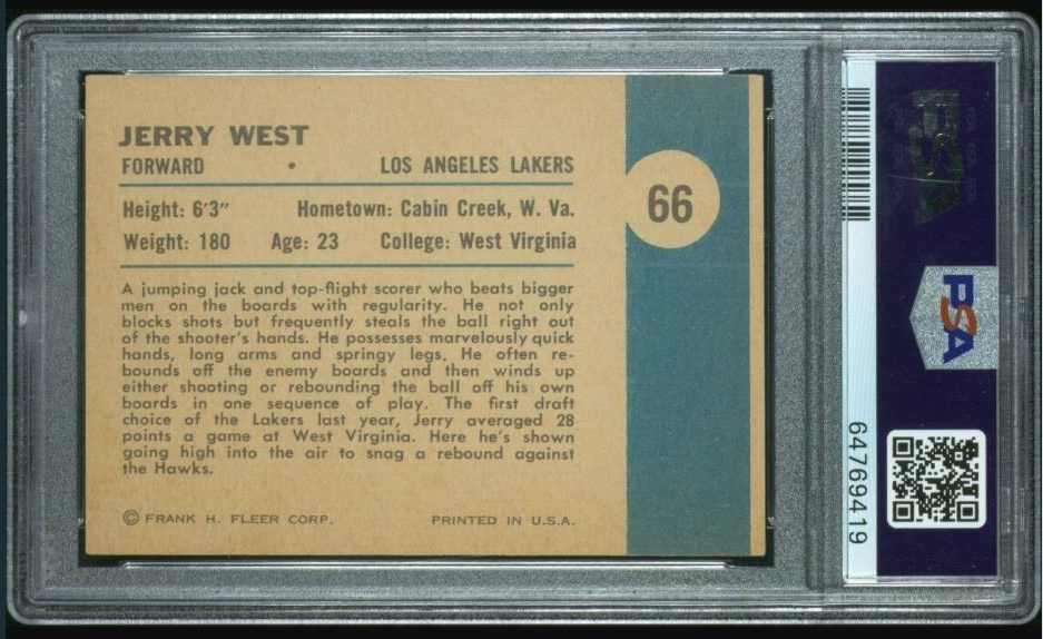 1961 Fleer Jerry West Signed Rookie Basketball Card Certified PSA 5 DNA ...