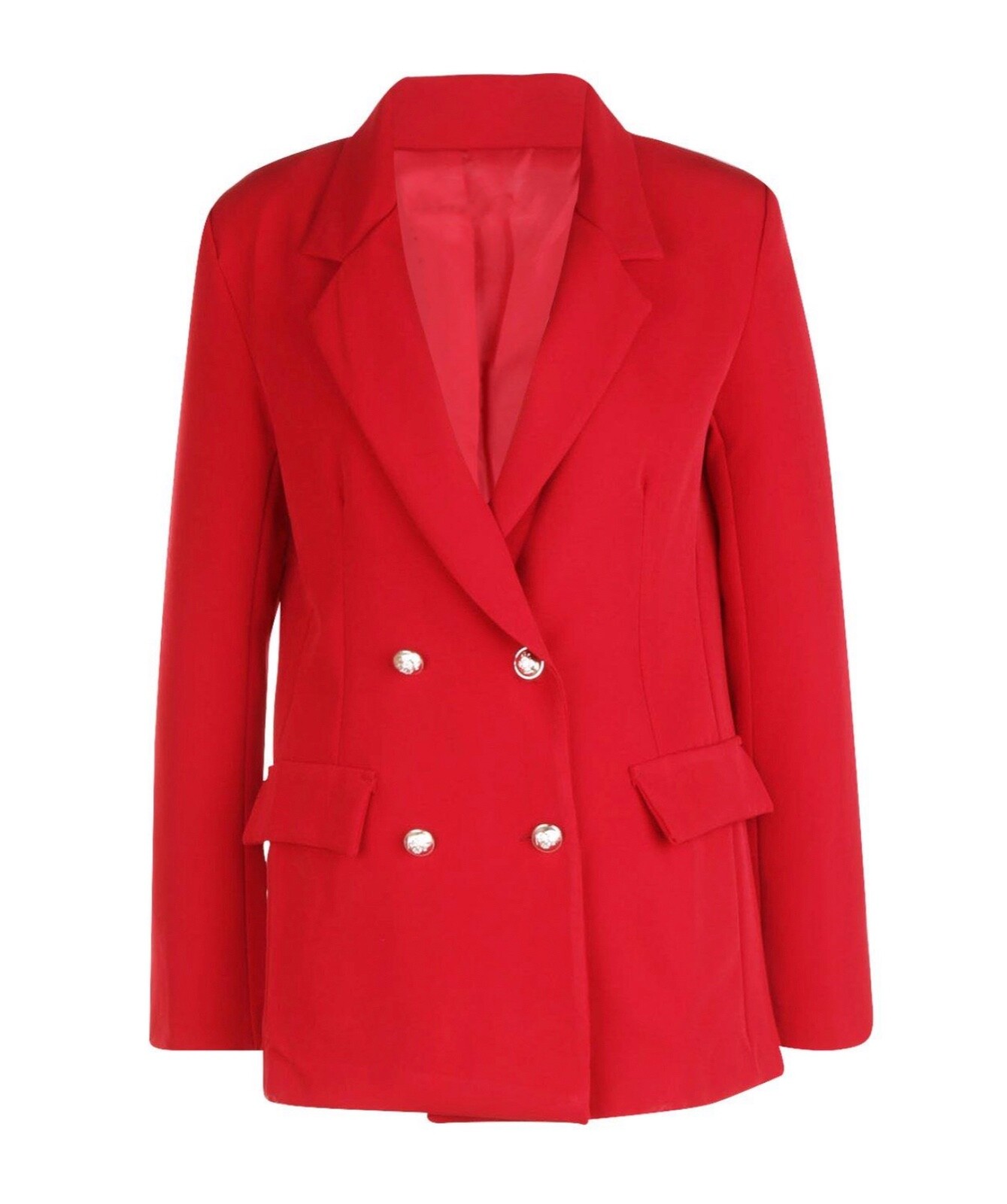 Womens Gold Button Double Breasted Blazer Longline Duster Jacket Coat ...