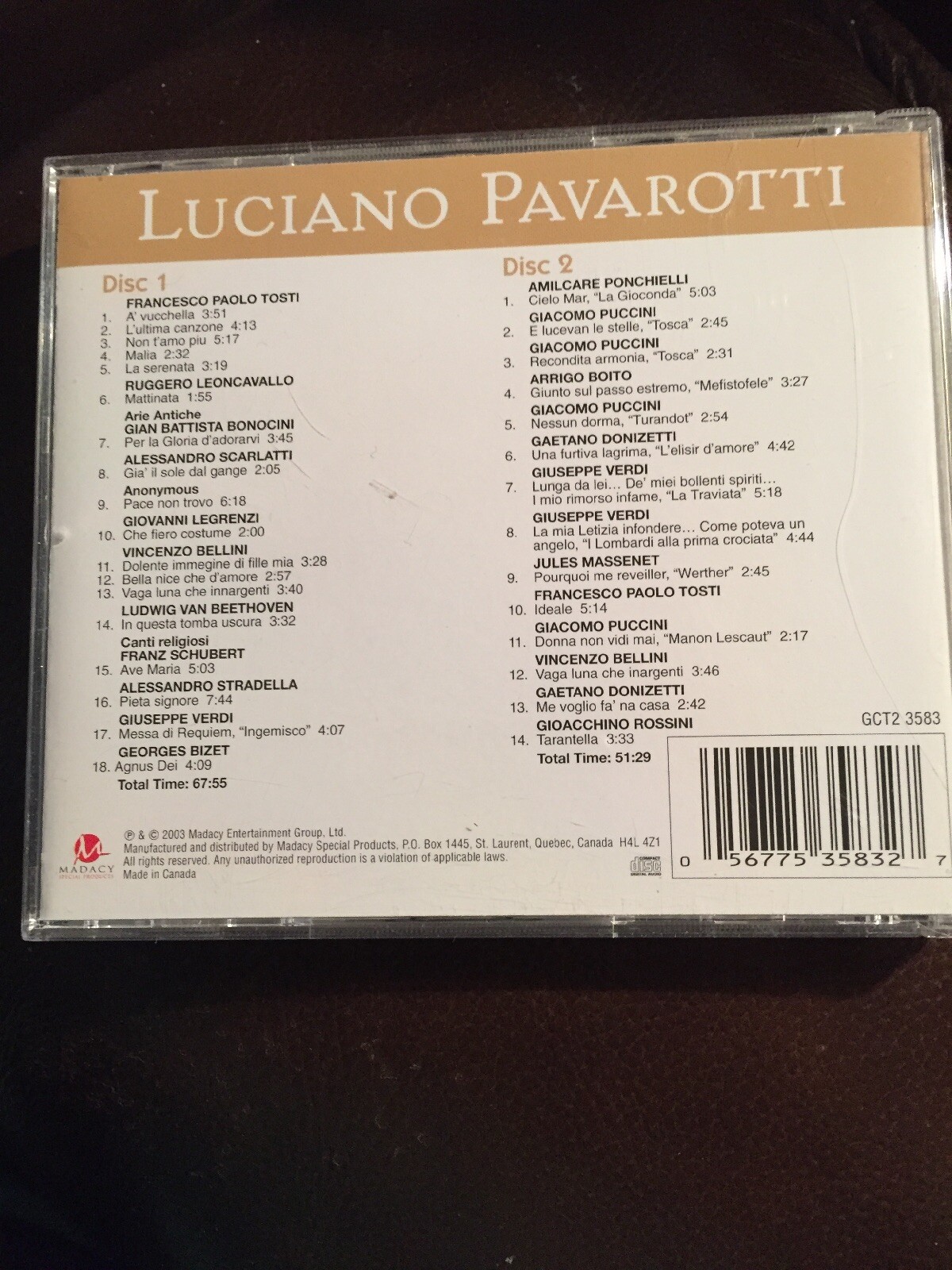 Best of Luciano Pavarotti [Madacy] (CD, Jan-2004, 2 Discs, Madacy ...