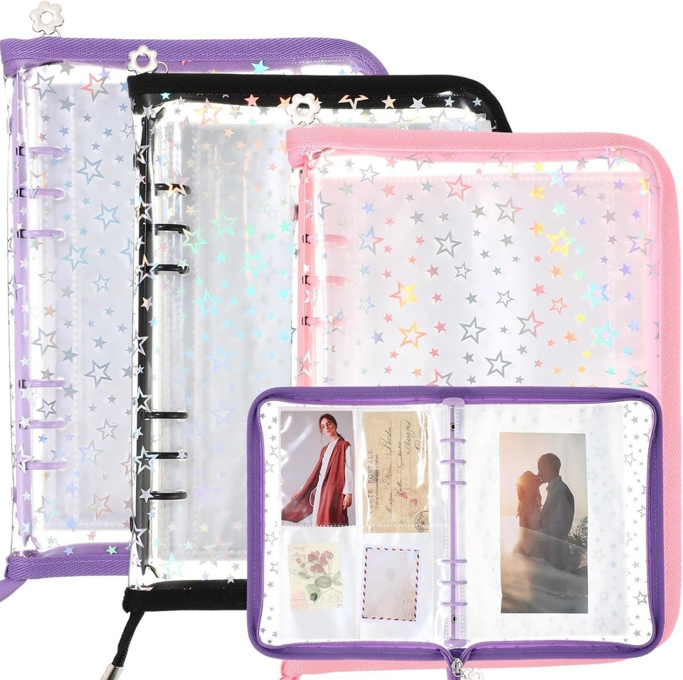 3 Pack 3 in 1 Sticker Storage Organizer Binder A5 Reusable Pink Black ...