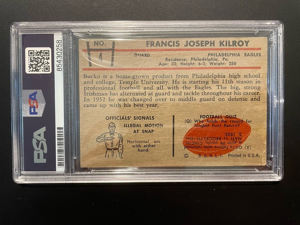 Francis "Bucko" Kilroy signed 1953 Bowman Autograph card Football HOF ...