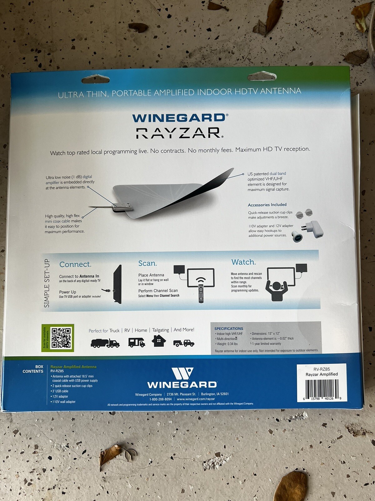 Winegard Rayzar RV-RZ85 Amplified HD TV Antenna indoor VHF UHF portable ...