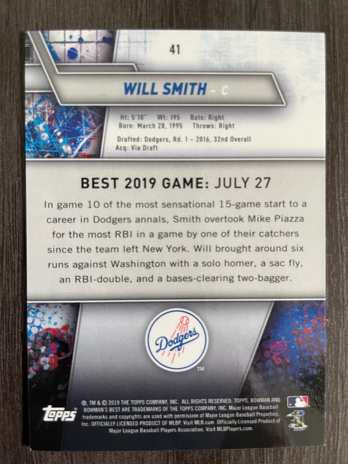 2019 Bowman's Best Will Smith Purple Refractor #41 RC Rookie Card ...