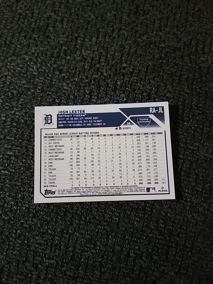 2023 Topps Chrome Baseball Josh Lester Rookie Autograph - Detroit ...