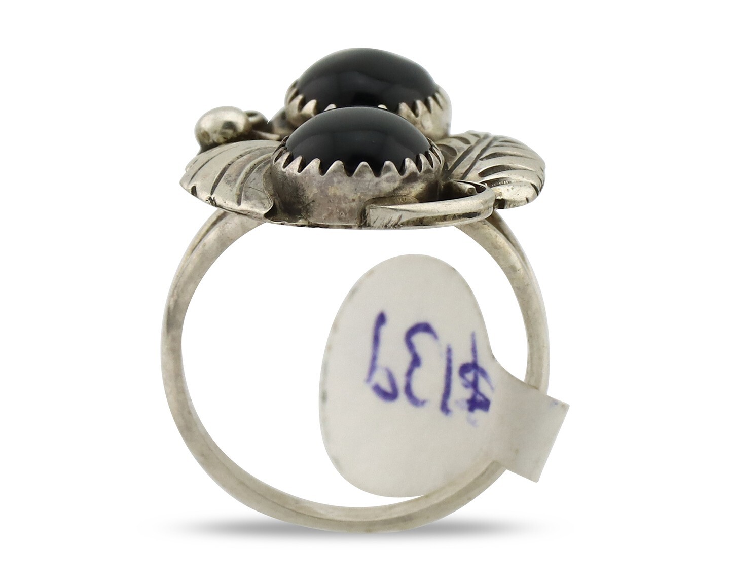 Navajo Ring 925 Silver Onyx Hand Stamped Artist Signed Tom Willeto C.80 ...