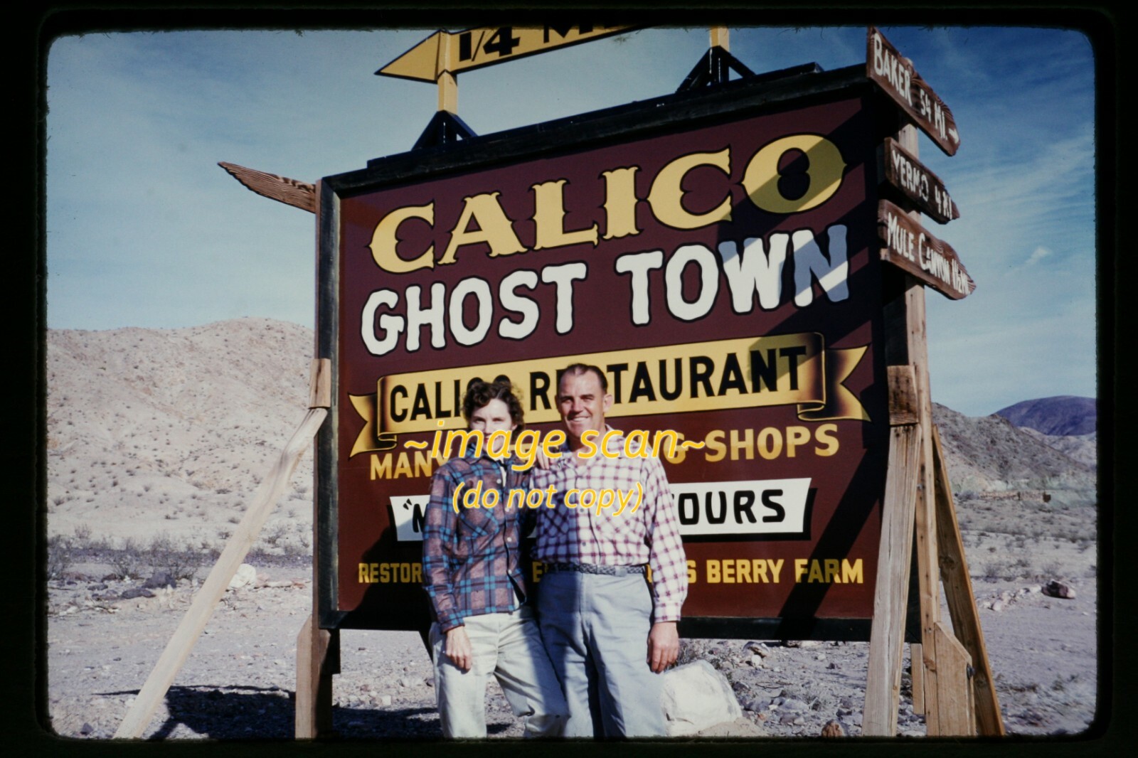 Woman & Man w/ Calico Ghost Town Sign, California in 1958, Kodachrome ...