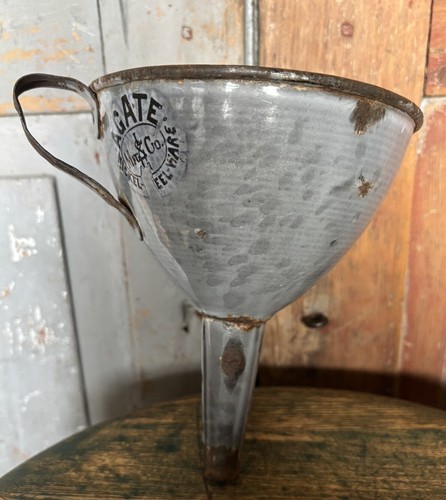 Large Antique Gray Graniteware Agate L&G Funnel Enamelware Kitchen ...