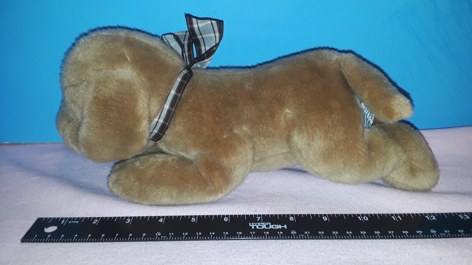 Russ Berrie Puppy Dog Golden Retriever Dog Plush 12” w/Checked Ribbon ...