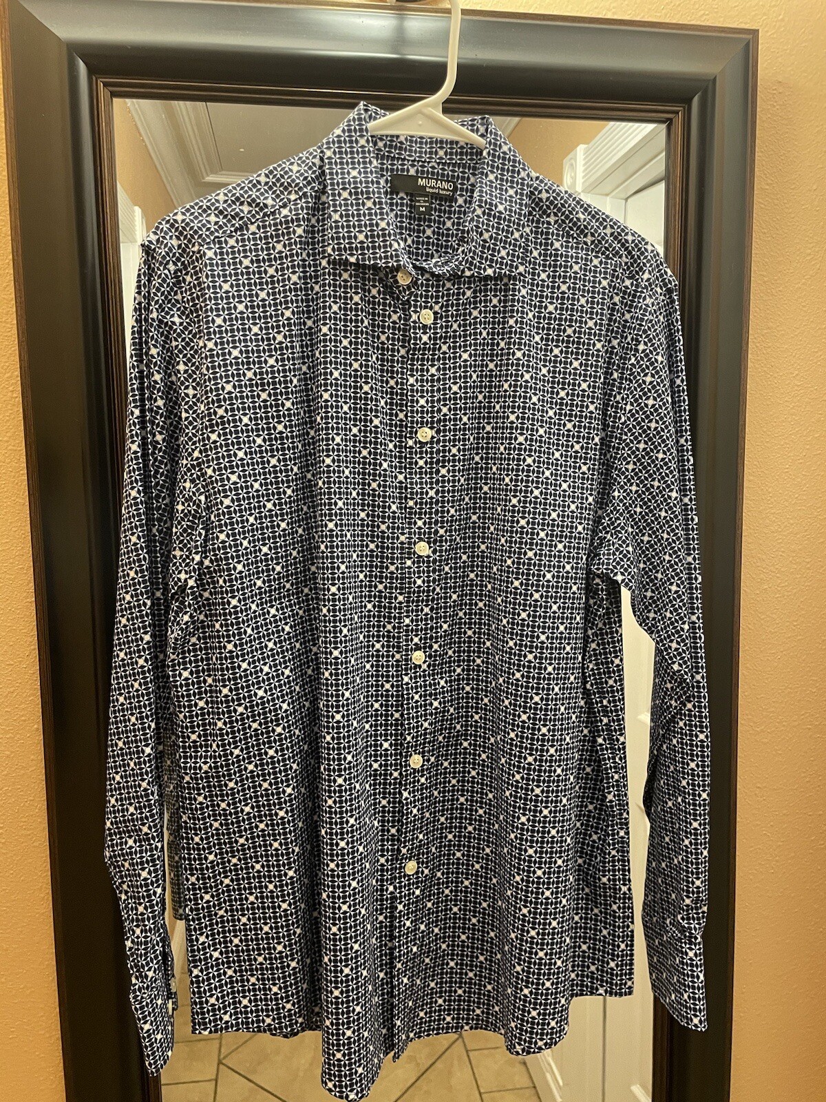 Murano Liquid Luxury Shirt Men MediumBlue Geometric Long Sleeve Preppy ...