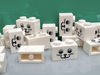 LEGO White Brick 1 x 2 With Cat Face, Animals From Community Starter ...
