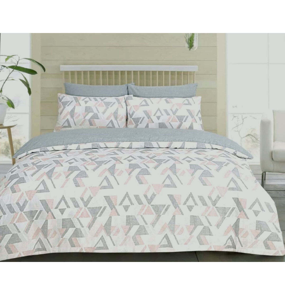 Funky Geo Cotton Polyester Quilt Doona Duvet Cover Set Pink Grey Queen ...