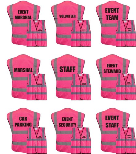 PRINTED EVENTS PINK HI VIS VESTS, STAFF, MARSHAL, VOLUNTEER,EVENT ...