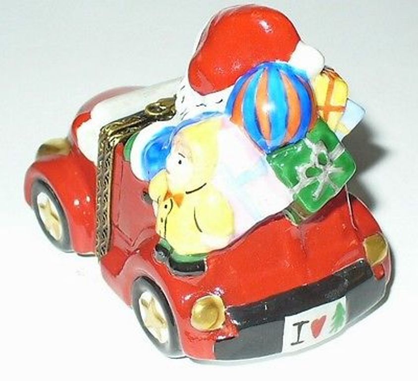 LIMOGES BOX ~ CHRISTMAS ~ SANTA CLAUS & JOLLY JALOPY CAR ~CHRISTOPHER ...