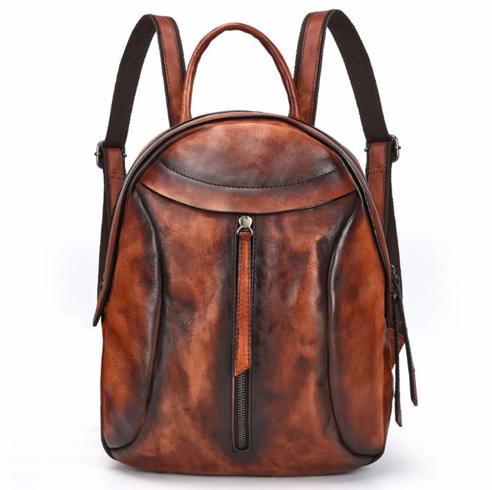 New Retro Women Genuine Cow Leather Backpack Travel Bag handbag Zipper ...